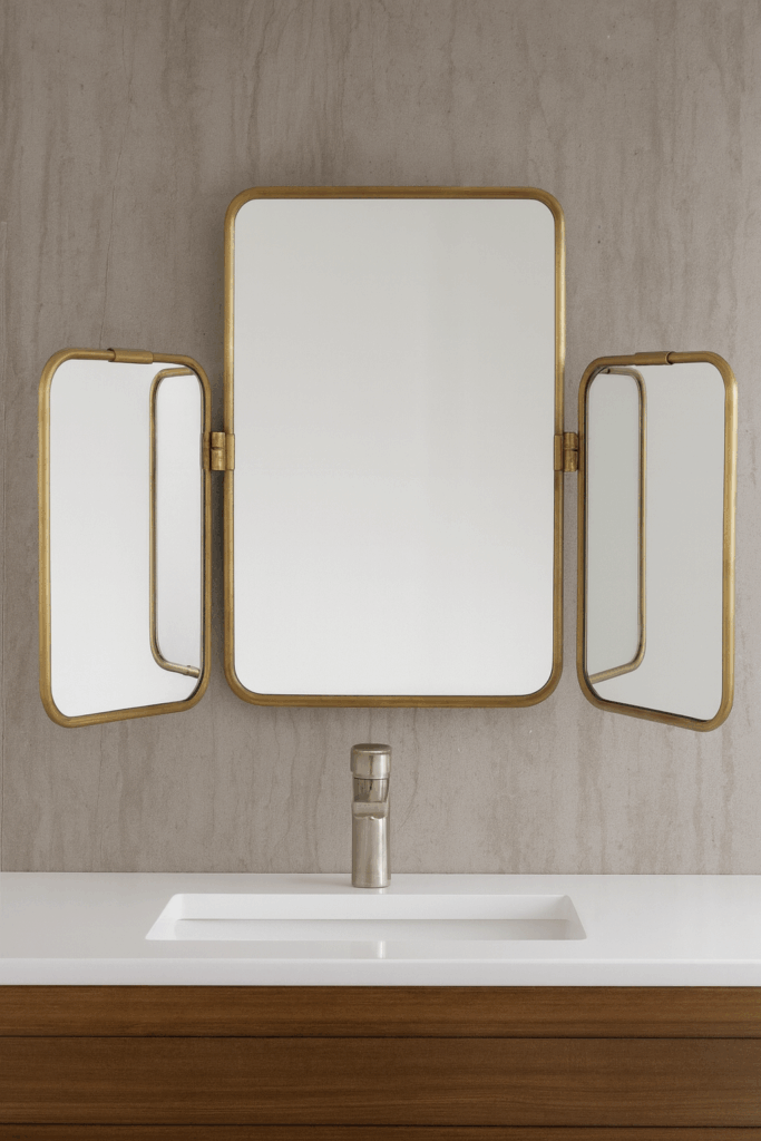 Premium 3-Way Wall Mounted Bathroom Mirror with Golden Metal Frame ...